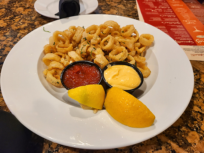 Calamari so perfectly golden and crisp, it makes you wonder why anyone would ever order anything else as an appetizer.