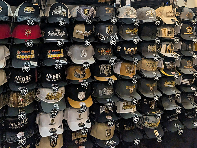 Vegas Golden Knights gear galore! The perfect souvenir that says "I visited Vegas" without the usual hangover or mysterious tattoo.
