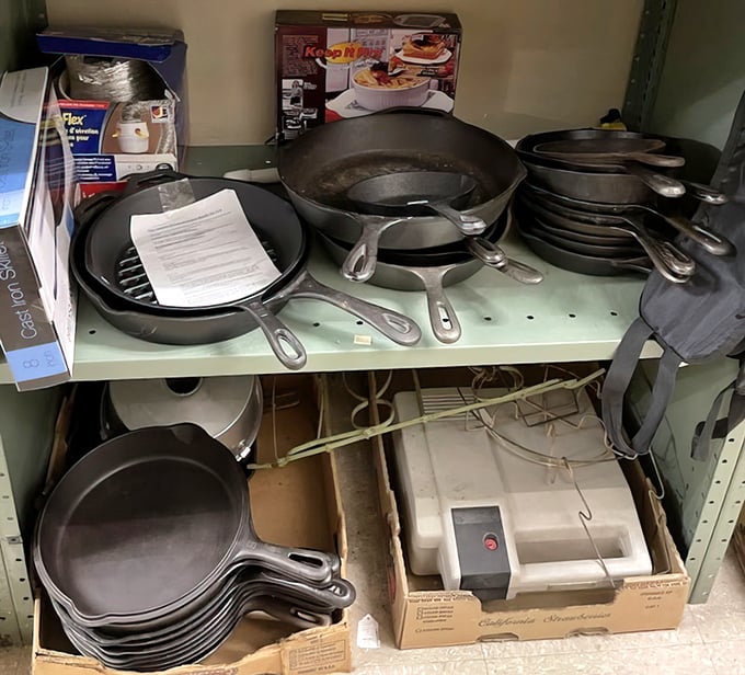 Cast iron skillets stacked like black iron pancakes&mdash;these kitchen workhorses have likely served up more family dinners than most restaurants.