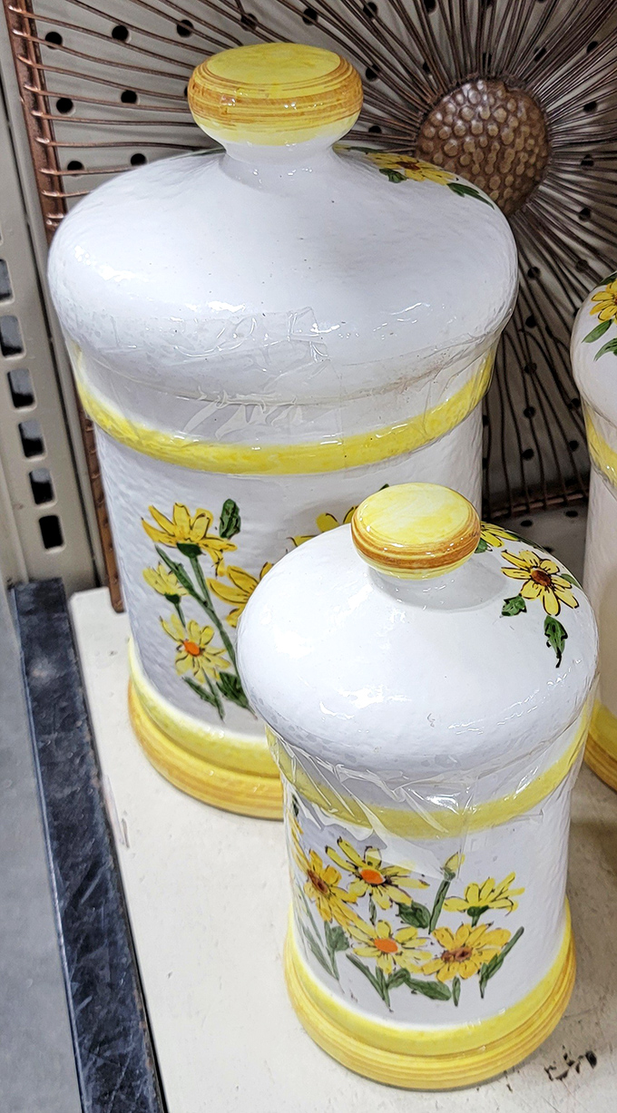 These sunny daisy canisters are straight out of a 1970s kitchen time capsule—retro charm that Marie Kondo would definitely say sparks joy.