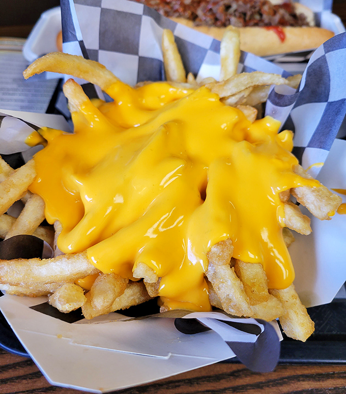 Cheese fries that don't apologize for being exactly what they are: a glorious, melty yellow celebration that turns a side dish into the main event.