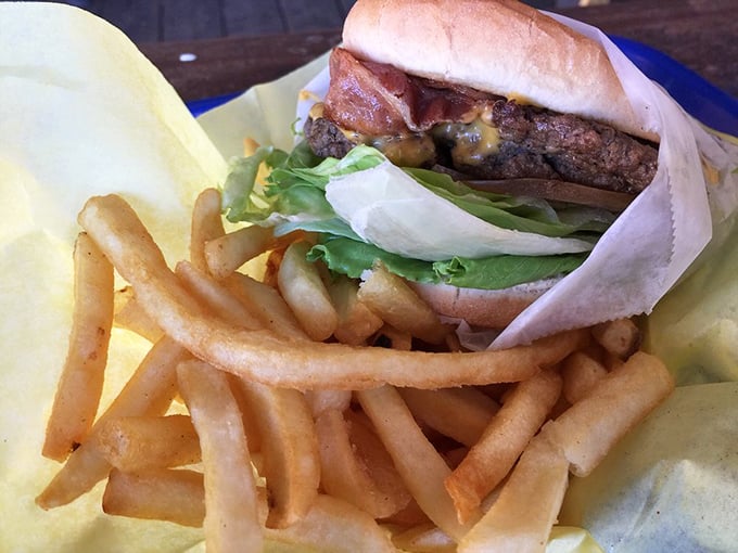 A classic cheeseburger and fries that proves Railroad Fish & Chips respects the landlubbers just as much as the seafood seekers.