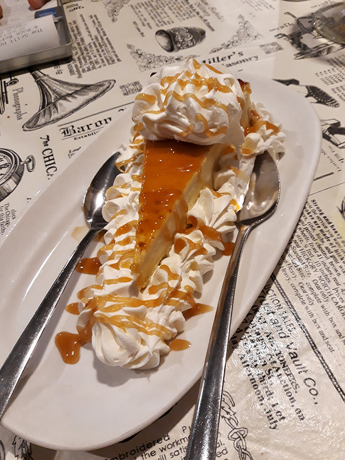 Cheesecake elevated to art form. That caramel drizzle isn't just decoration&mdash;it's the finishing touch on a masterpiece of dessert engineering.