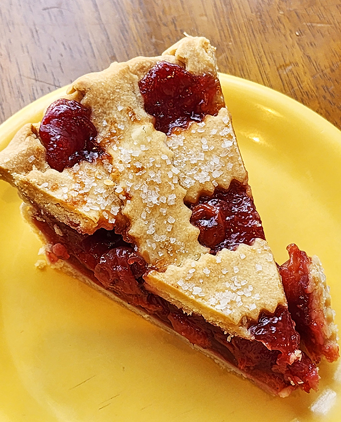 Cherry pie that would make Agent Cooper from Twin Peaks weep with joy. Those glistening fruit jewels beneath a sugar-dusted crust are summer's greatest achievement.