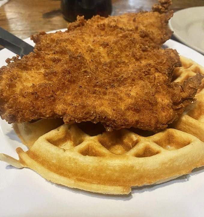 The chicken and waffle relationship&mdash;a marriage of crispy and fluffy that proves opposites really do attract. This plate has solved more morning dilemmas than coffee itself.