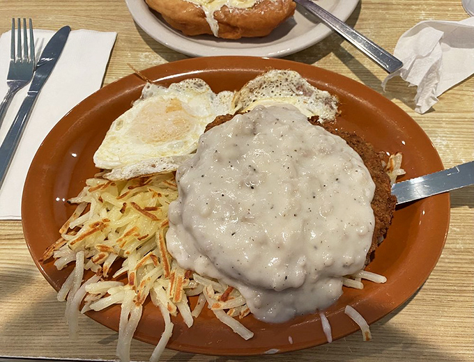 Country fried steak that makes you understand why cowboys wrote songs. This plate could unite political parties and heal family feuds.
