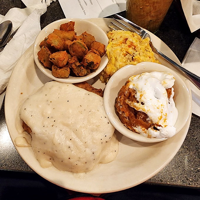 Chicken fried steak with white gravy so thick you could use it as mortar for building dreams.