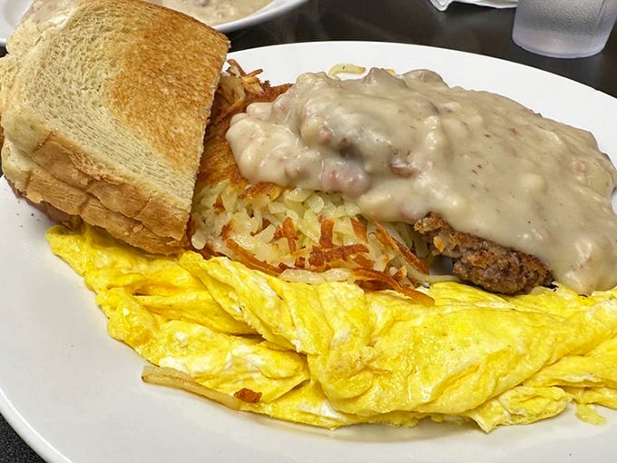 Behold the chicken fried steak&mdash;a masterpiece of country cooking where crispy exterior meets tender meat, all swimming in gravy that could make a vegetarian reconsider life choices.