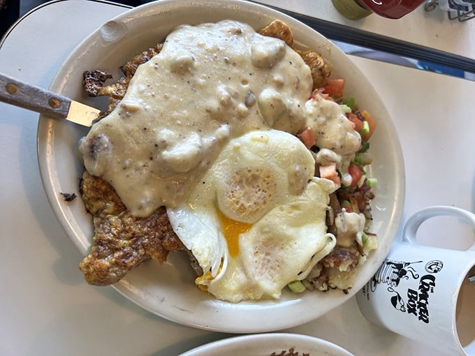 Country-fried steak swimming in gravy with a sunny-side up egg&mdash;the breakfast equivalent of hitting the jackpot in Vegas.