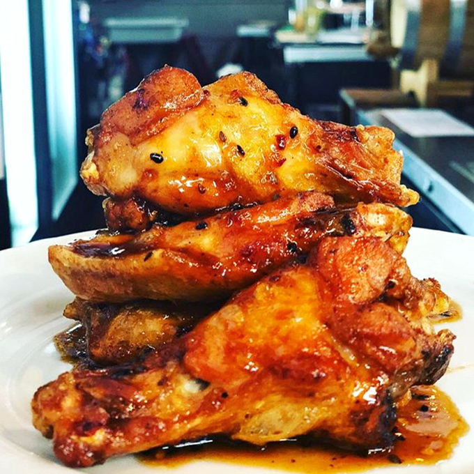These wings came dressed for success in what looks like a sweet and spicy glaze situation.