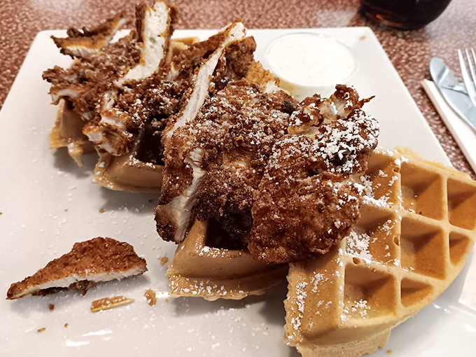 Chicken and waffles: the breakfast-dinner hybrid that proves some of the best relationships are unexpected ones. Crispy, sweet, savory perfection on a plate.