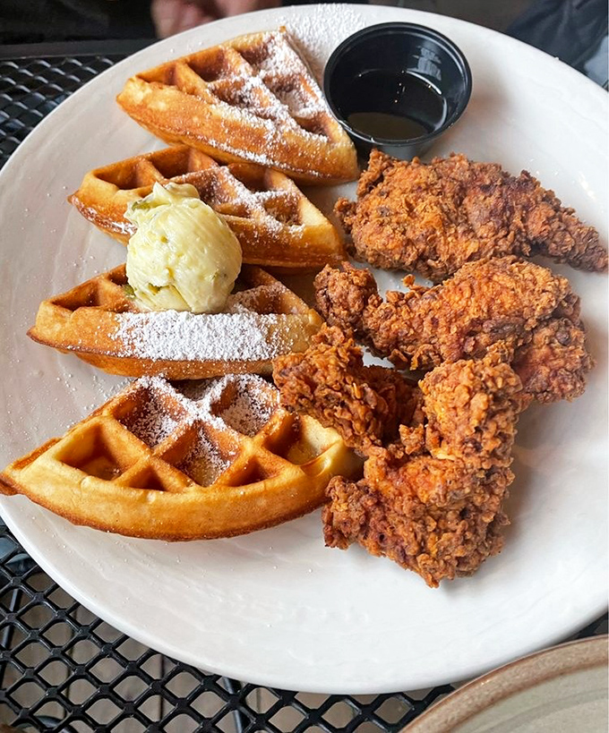 Chicken and waffles: the breakfast-dinner romance that proves some of the best relationships don't make sense on paper but are magical on the plate.