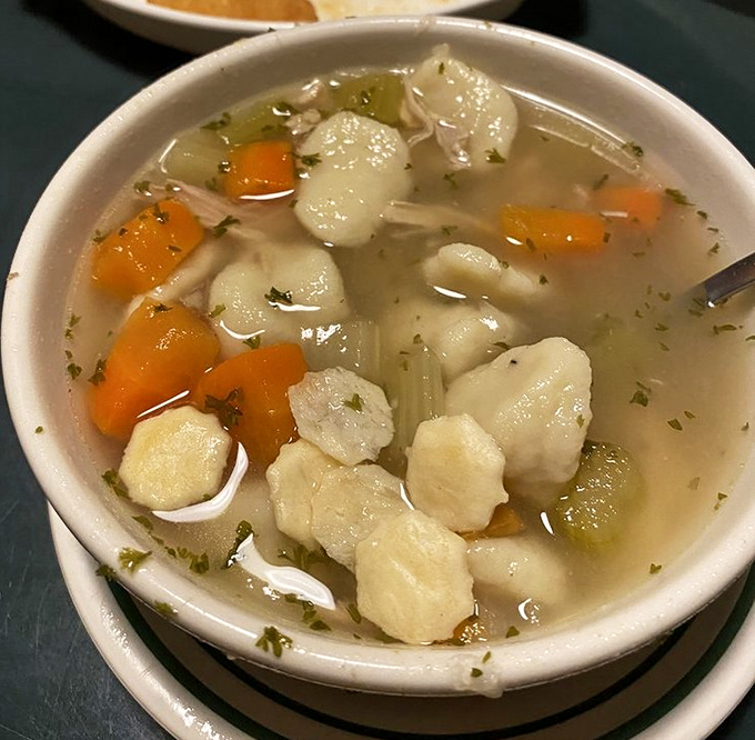 Chicken dumpling soup that could warm your soul through a Green Bay winter - grandmother's recipe vibes.