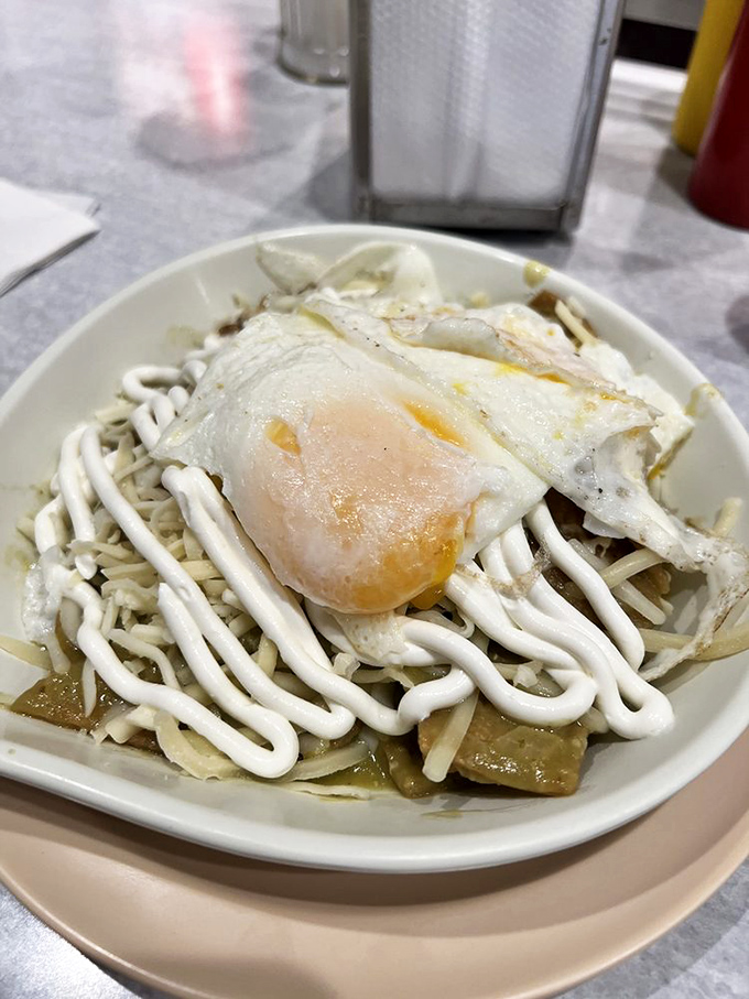 Chilaquiles that make you question why you'd ever eat anything else for breakfast&mdash;a beautiful mess of tortilla chips, sauce, and eggs.