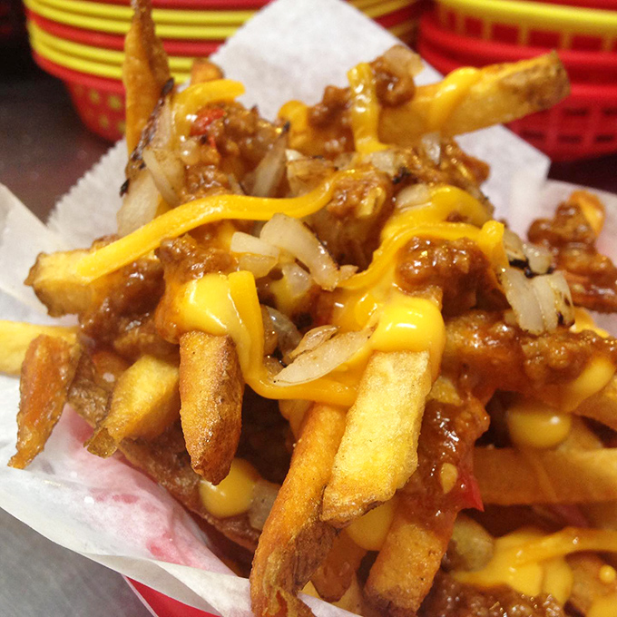 Chili cheese fries that don't apologize for their decadence. The cheese melts into the chili like they've been waiting their whole lives to meet.