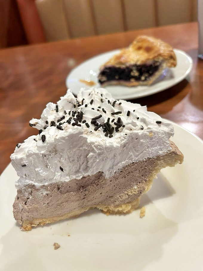 Chocolate cream pie with a mountain of whipped cream&mdash;proof that sometimes the best things in life haven't changed since your grandparents' first date.