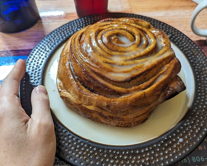 Cinnamon rolls the size of hubcaps, because moderation is overrated when something tastes this good.