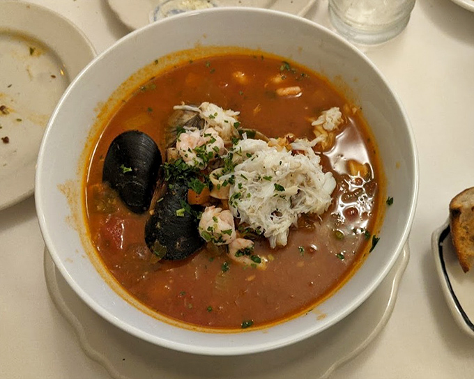 Cioppino: San Francisco's fisherman's stew that requires both a bib and a commitment—a glorious mess of seafood treasures in tomato-wine broth.