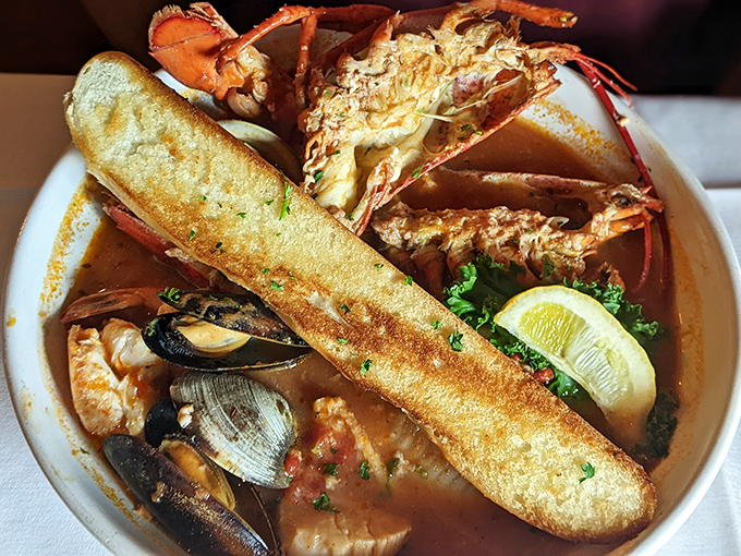 This cioppino isn't just a seafood stew—it's an underwater neighborhood block party where everyone's invited, especially that crusty bread.