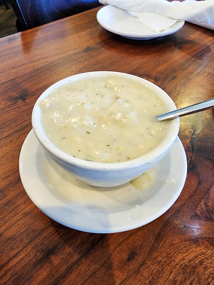 Clam chowder so creamy and comforting, it's like a warm hug from the Atlantic Ocean itself. Spoon not included &ndash; you'll want to bring a straw.