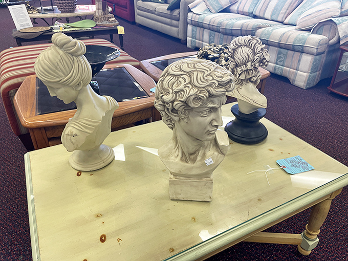 Classical busts bringing Renaissance vibes to Florida living rooms since... well, whenever someone decided their David needed a new home.