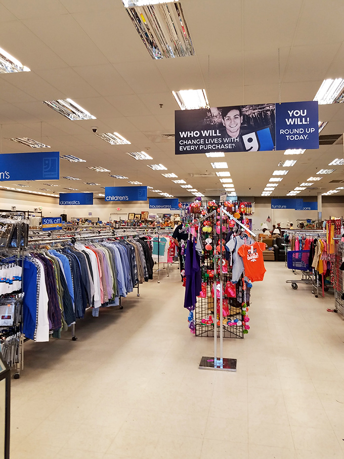 Racks of possibility stretch toward the horizon, color-coded for those who approach thrifting with strategic precision.