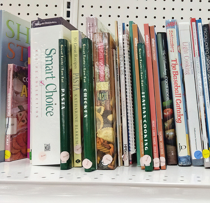 Cookbooks line up like culinary time capsules. "Smart Choice" indeed&mdash;why experiment when someone else has already perfected pasta primavera?
