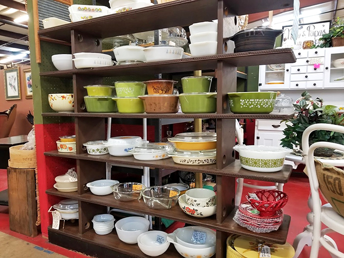 Pyrex paradise where avocado green and harvest gold prove that everything really does come back in style eventually.