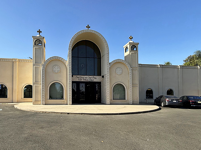 The Coptic Orthodox Church's elegant arches and peaceful presence add architectural diversity to a town that embraces cultural richness.