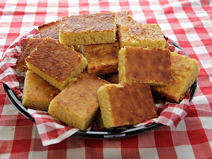 Cornbread squares that strike the perfect balance between cake and bread. The Switzerland of side dishes, but with more butter.
