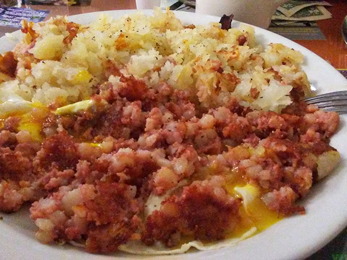 Corned beef hash that's actually made from corned beef! Revolutionary concept, I know, but Flo's doesn't cut corners &ndash; just potatoes.
