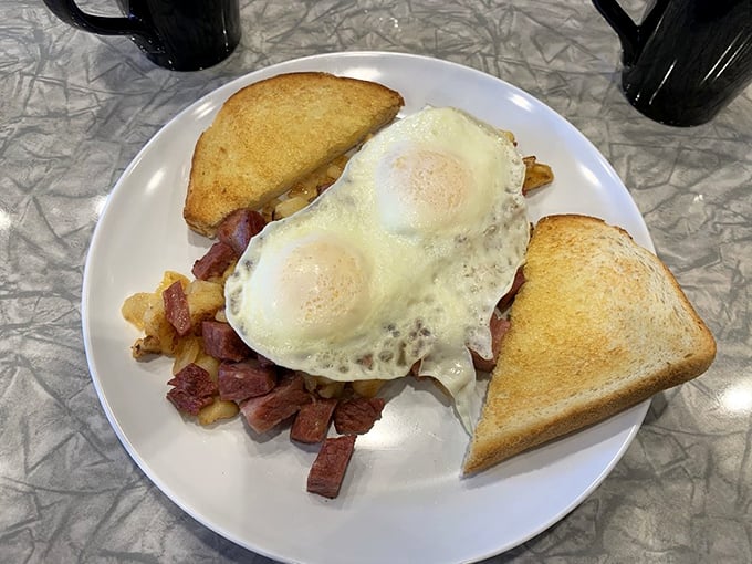 The legendary corned beef hash&mdash;where eggs, toast, and perfectly diced meat create the breakfast equivalent of a standing ovation.
