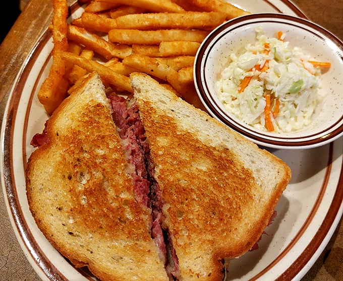 The corned beef sandwich: thick, tender, and more satisfying than finding a parking spot. 