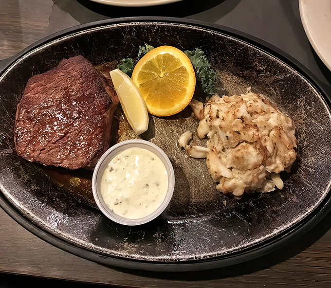 Steak meets crabcake on a sizzling plate&mdash;the surf and turf combo that's been making first dates memorable and anniversaries special for generations.