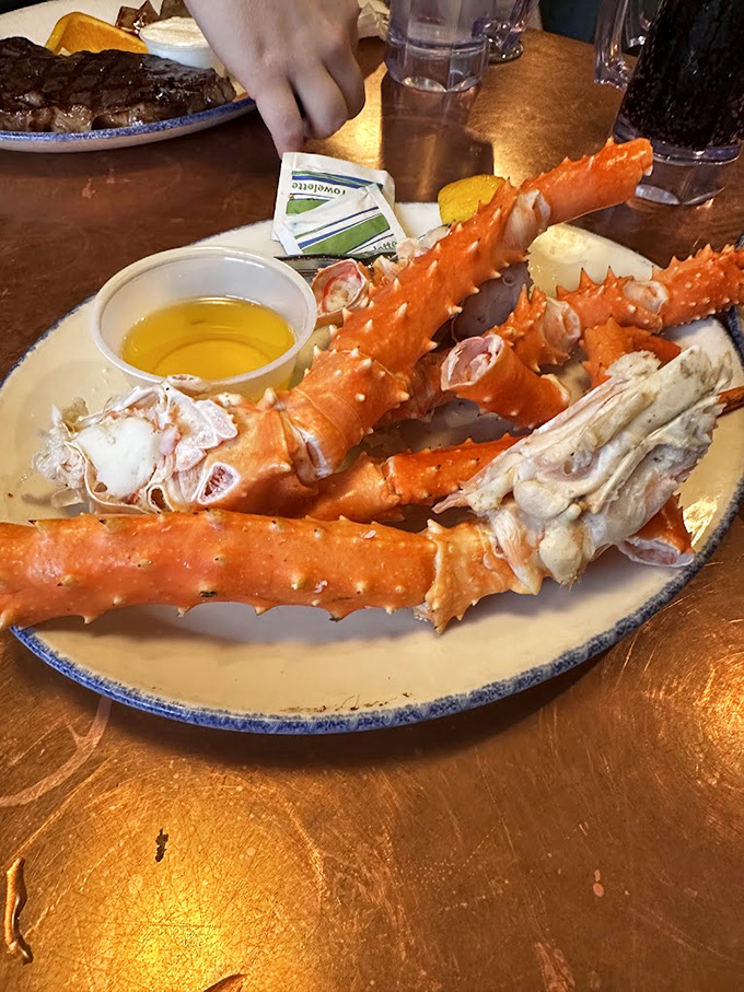 These king crab legs aren't just dinner—they're an expedition requiring tools, determination, and a bib. The butter-dipping treasure awaits.