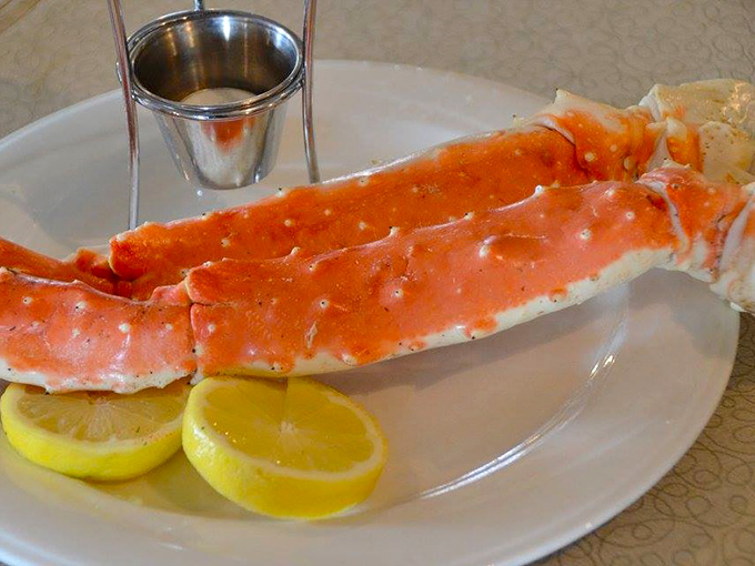Ocean meets Midwest. These impressive crab legs with drawn butter and lemon wedges demonstrate Schwarz's commitment to excellence beyond beef.