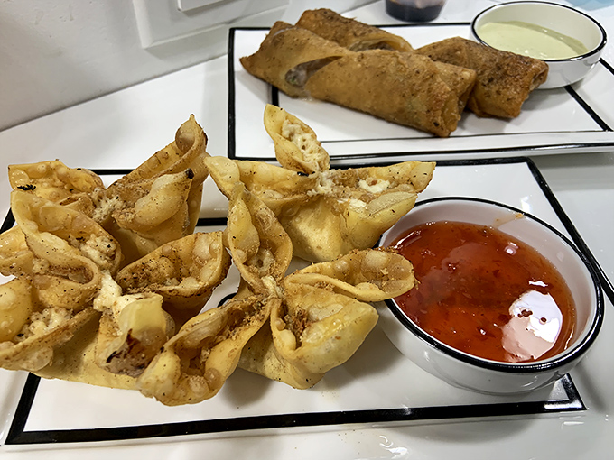 Crispy wonton wrappers cradle delicate filling&mdash;like tiny flavor boats sailing to your mouth. Dipping sauce standing by for extra deliciousness!