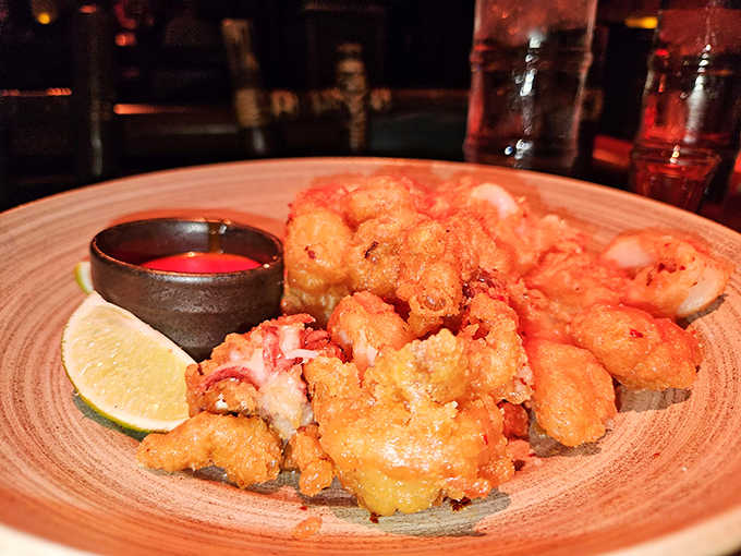 Tempura calamari so light and crispy, it practically floats off the plate between dips in that tangy sauce.