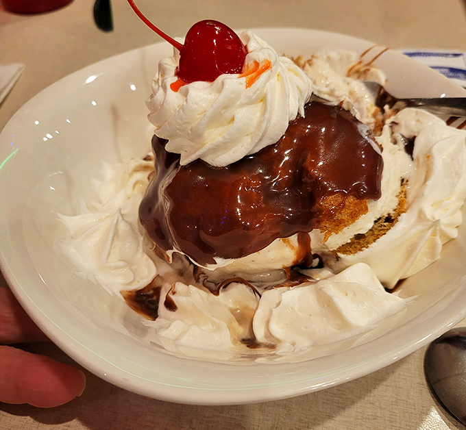 A dessert that doesn't whisper sweet nothings&mdash;it shouts them. That hot fudge is doing a slow dance with whipped cream and a cherry on top.