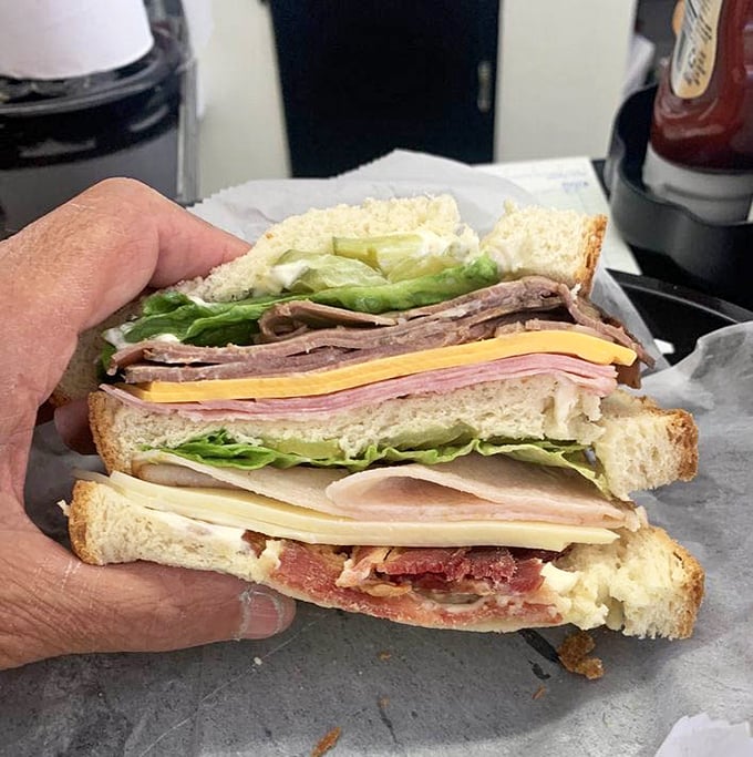 The sandwich equivalent of an architectural marvel&mdash;layers of meats and cheeses creating a skyscraper of flavor that requires both hands and possibly a building permit.