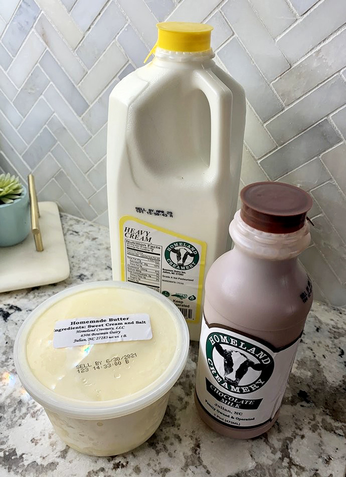 The holy trinity of dairy delights &ndash; homemade butter, heavy cream, and chocolate milk that makes store-bought versions hang their heads in shame.