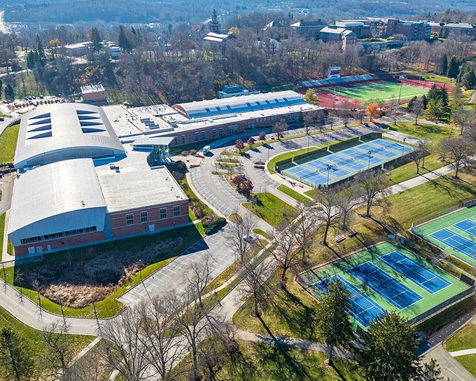 Denison University's athletic facilities spread across the hillside like a small Olympic village, nurturing both scholarly minds and athletic prowess.
