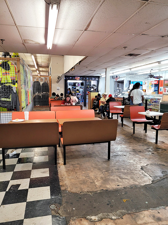 Even treasure hunters need refueling stations. These retro orange booths have probably heard more "you'll never believe what I just found" stories than a game show host.