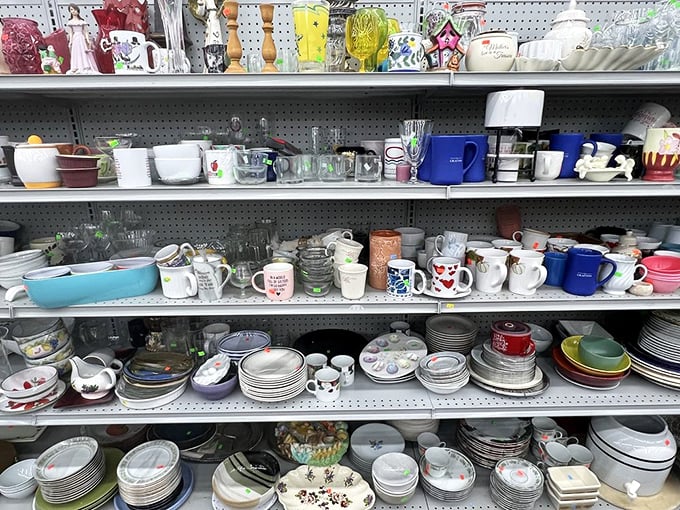 Dish department: where incomplete sets find new purpose. Someone's grandmother's china might become your next dinner party conversation starter.
