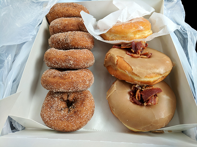 Life's big questions: Should I choose the cinnamon sugar donut or the maple bacon? Plot twist&mdash;the correct answer is "both."