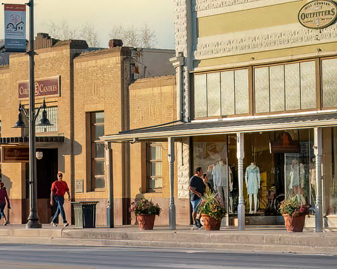 The quintessential Texas-meets-Germany aesthetic shines through in these charming storefronts, where cowboy boots and strudel somehow make perfect sense together.