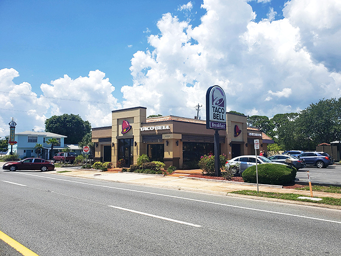 Even fast food chains like Taco Bell maintain a certain Florida charm here, with landscaped exteriors that say "retirement doesn't mean boring."