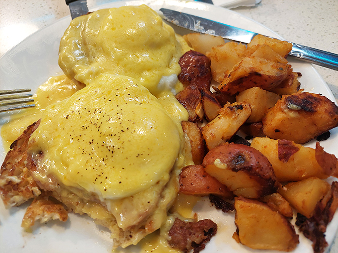 Eggs Benedict: where hollandaise sauce flows like liquid gold and English muffins become thrones for perfectly poached eggs.