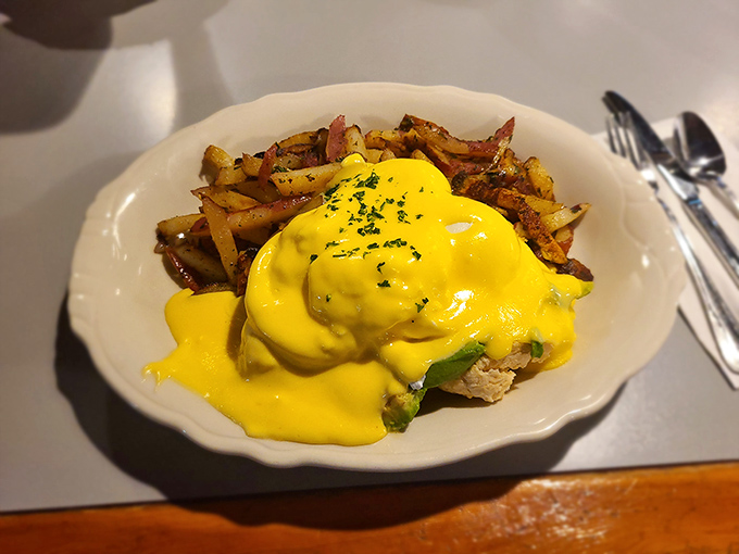 Another Benedict masterpiece where the hollandaise cascades like a yellow waterfall of buttery goodness. Your diet called &ndash; it's taking the day off.