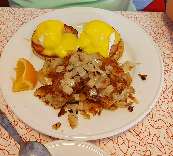 Those perfectly poached eggs and hollandaise sauce are sitting on English muffins like they own the place, which they do.